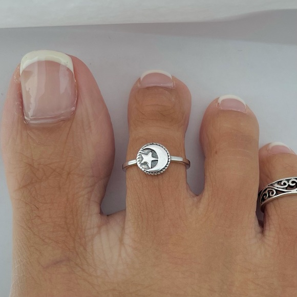 Jewelry | Sterling Silver Moon And Star Toe Ring Moon Ring Star Ring ...